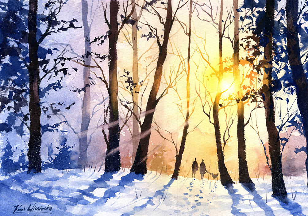 Online - Winter Sunset • 1.5h – Akvarell Atelier | Oslo, Norway